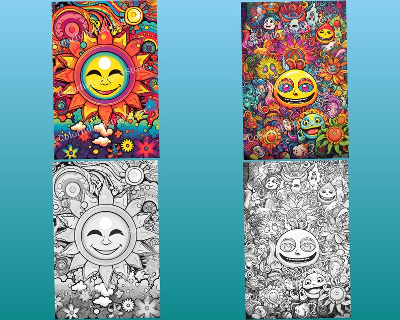 Doodle Collage Coloring Pages Adult Coloringsmilely Face - Etsy