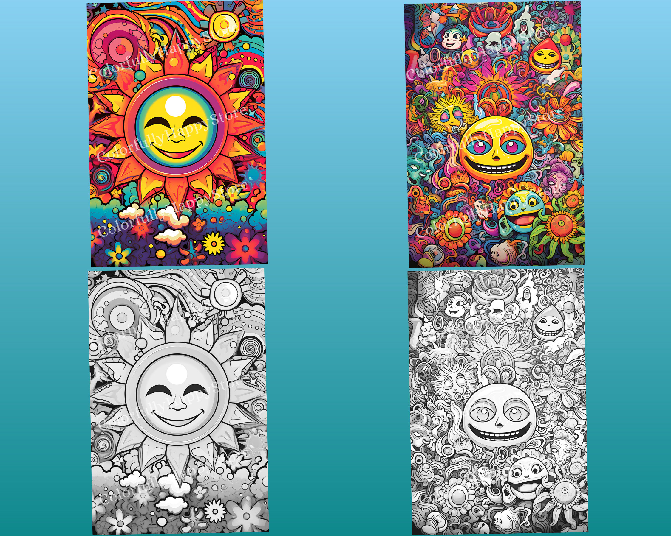 Doodle Collage Coloring Pages Adult Coloringsmilely Face - Etsy