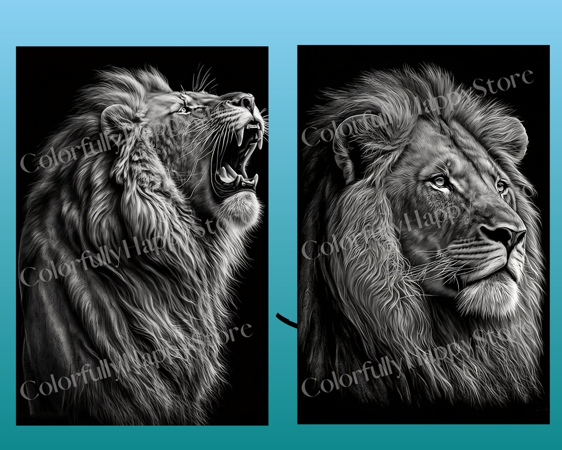King Lion Coloring Pagesgrayscale Black Background Adult Coloring ...