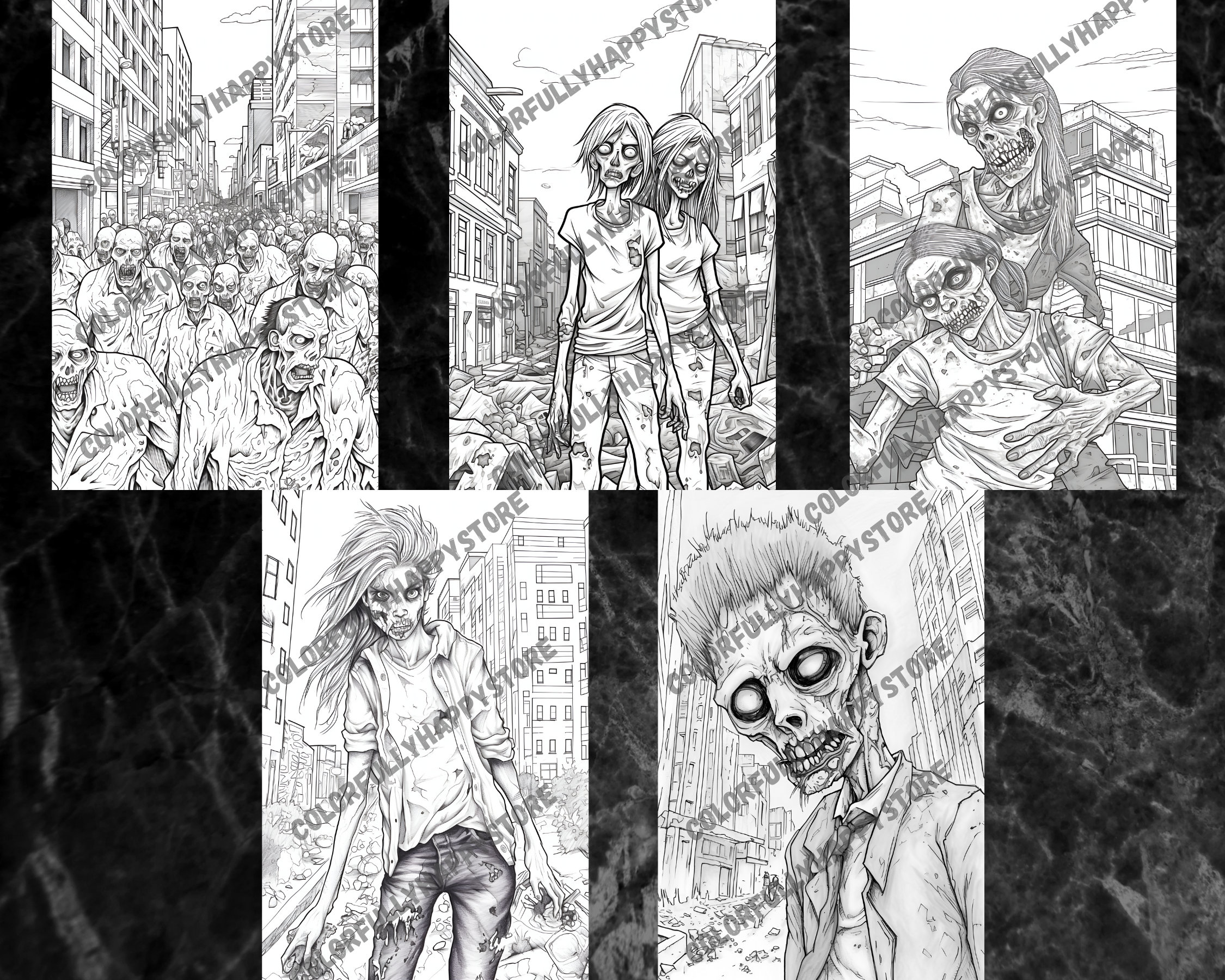 Zombie Apocalypse, Coloring Pages Adult, Coloring Grayscale, Coloring ...