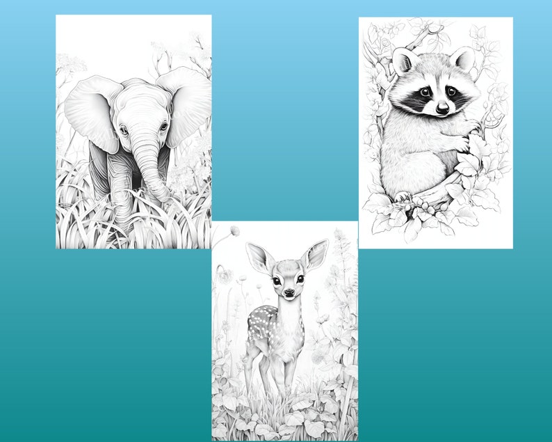 Grayscale Coloring Pages Adult Coloring Book Baby Animals Wildlife ...