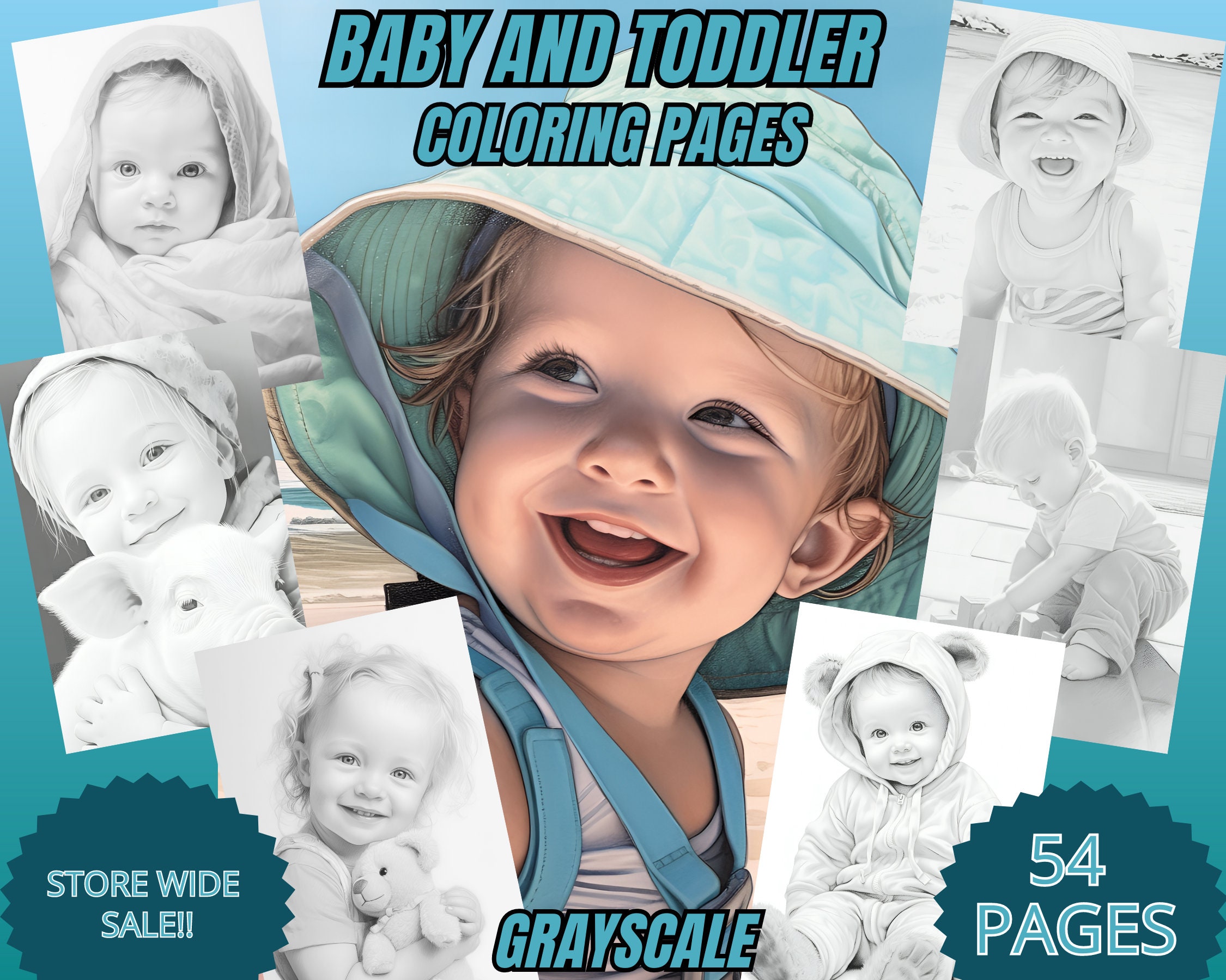 Baby and Toddler Grayscale Coloring Pages, Adult Coloring Realistic ...