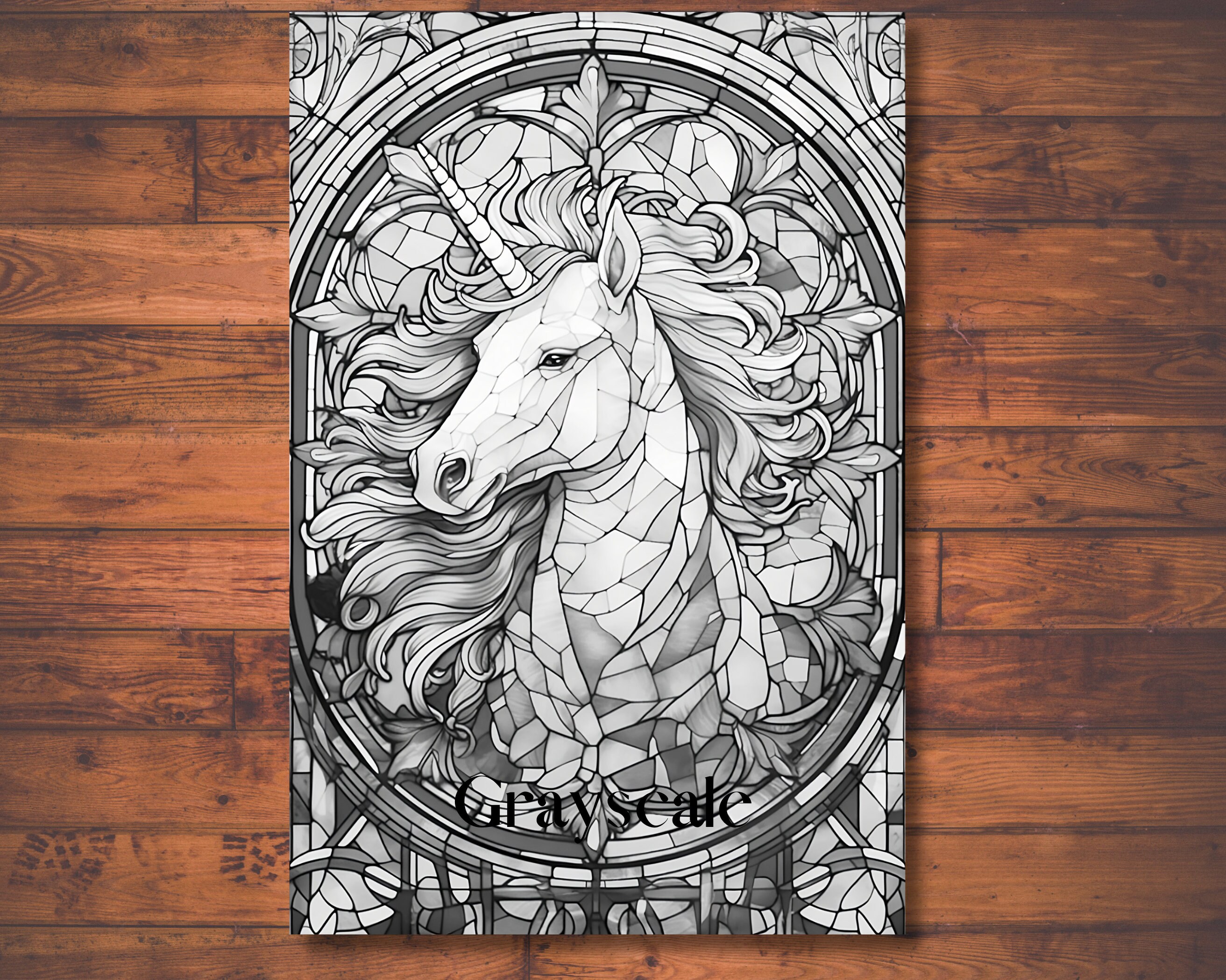 Unicorns Stained Glass Coloring Pages Woman's Coloring Fantasy Coloring ...