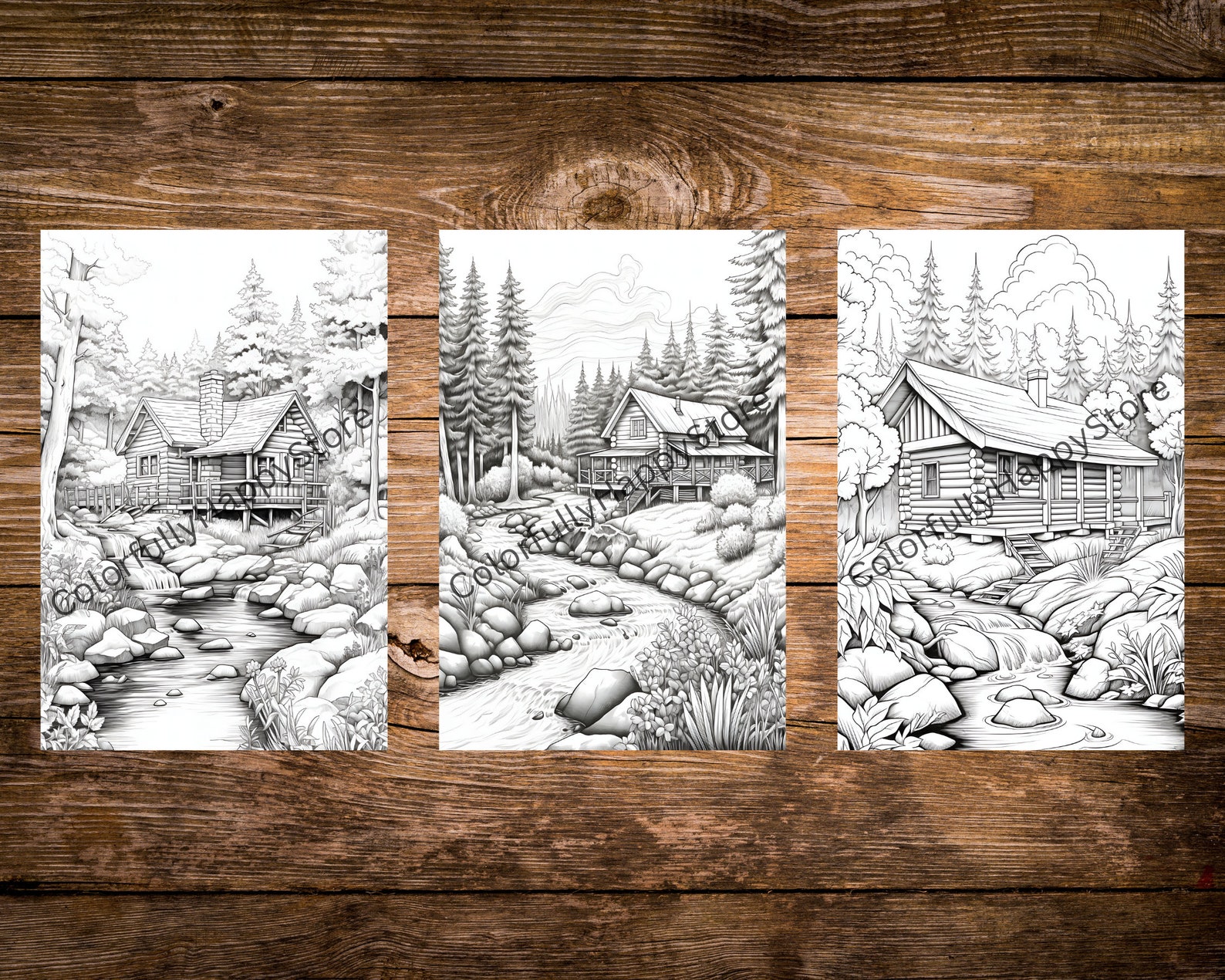 Adult Coloring Pages, Cozy,log Cabins Grayscale Coloring Book ...
