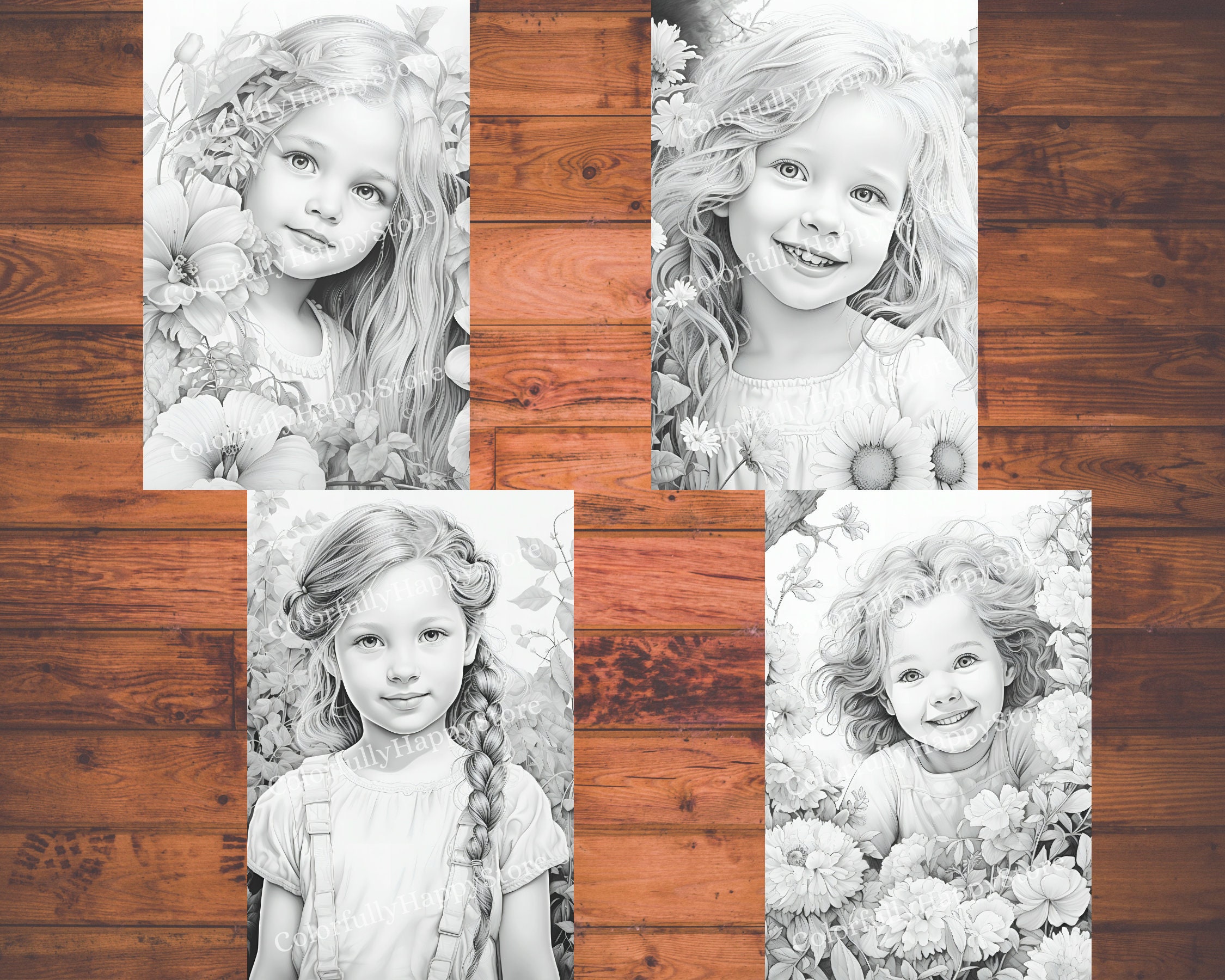 Grayscale Coloring Pages, Little Girl Portraits, Adult Coloring ...