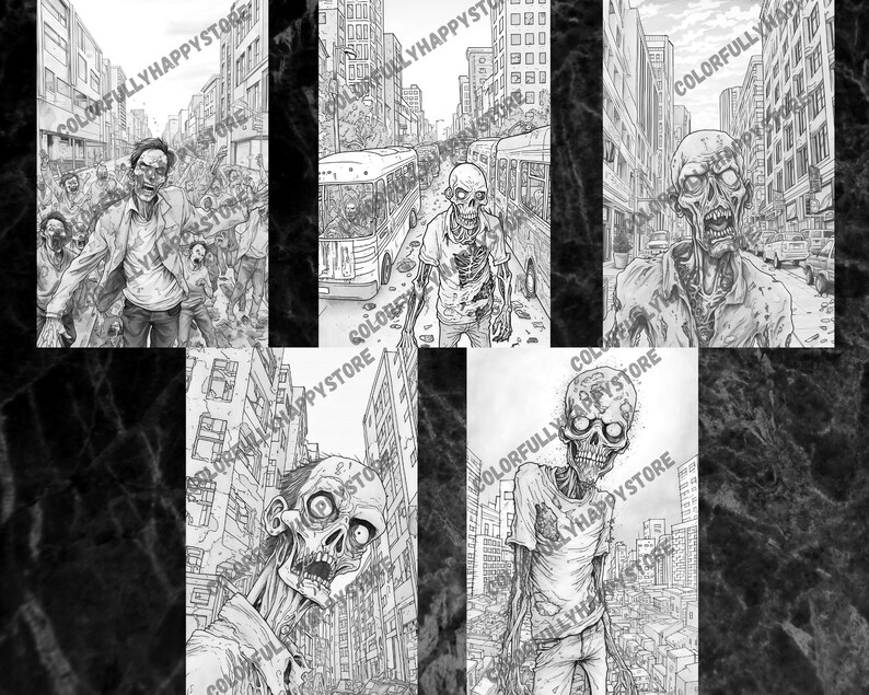 Zombie Apocalypse, Coloring Pages Adult, Coloring Grayscale, Coloring ...