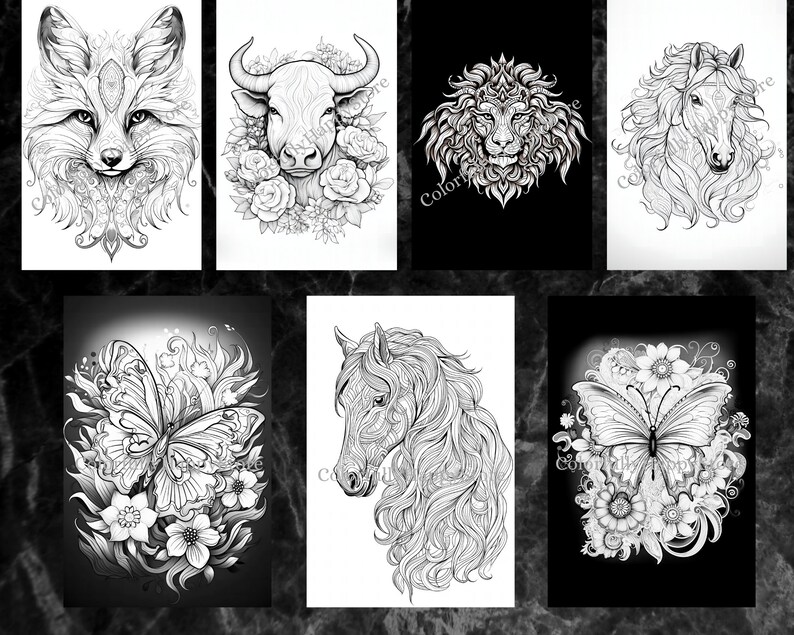 Mandala Animals Coloring Pages, Adult Grayscale, Horses Coloring, Lions ...