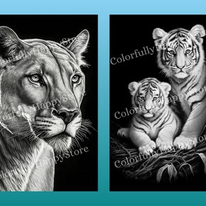 Bigcats, Grayscale Coloring Pages Black Background, Adult Coloring Book ...