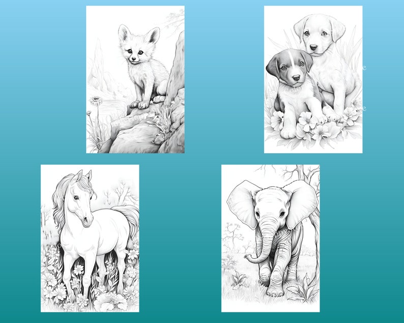 Grayscale Coloring Pages Adult Coloring Book Baby Animals Wildlife ...