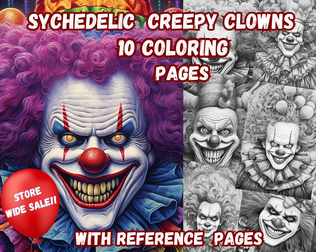 Creepy Sychedelic Clowns, Coloring Pages Grayscale Coloring Book ...