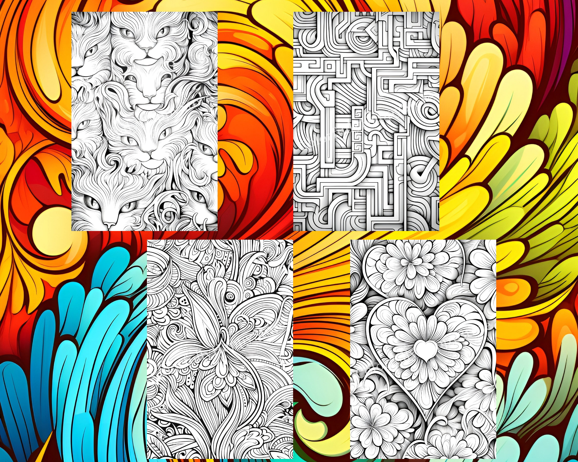 Grayscale Coloring Pages: Floral & Geometric Patterns (PDF Download) - Etsy