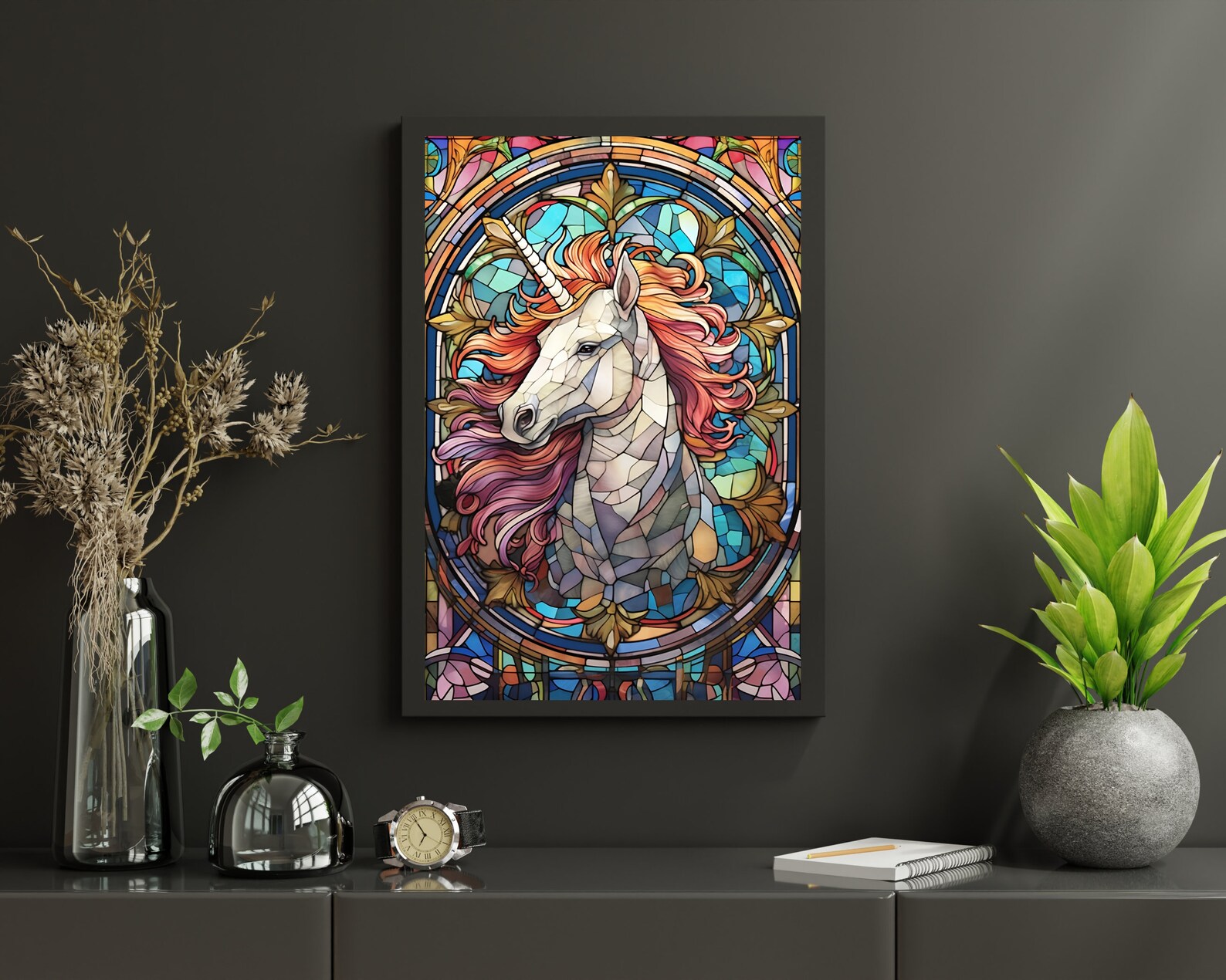 Unicorns Stained Glass Coloring Pages Woman's Coloring Fantasy Coloring ...
