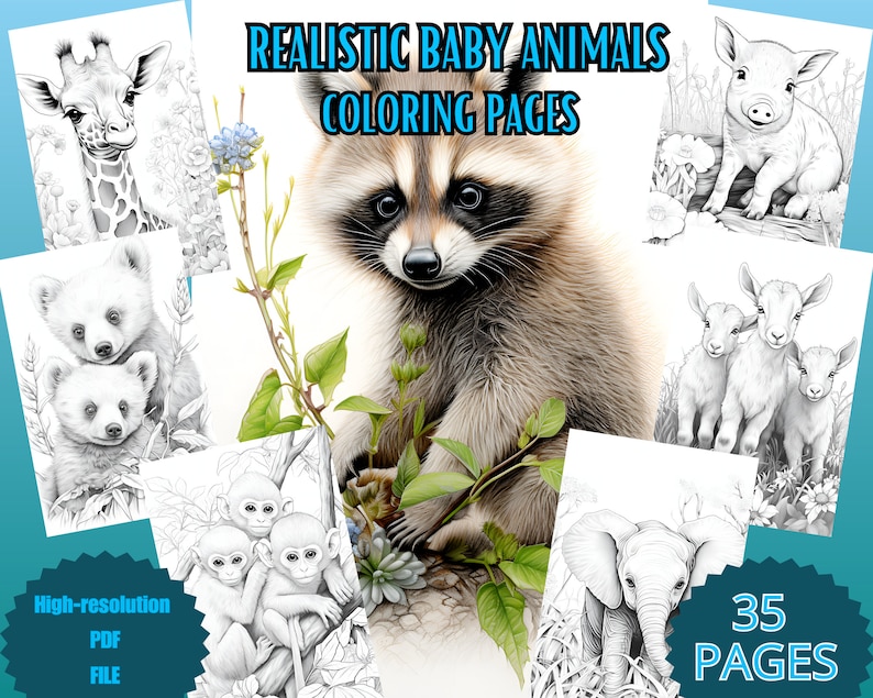 Grayscale Coloring Pages Adult Coloring Book Baby Animals Wildlife ...
