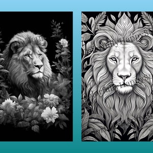 King Lion Coloring Pagesgrayscale Black Background Adult Coloring ...