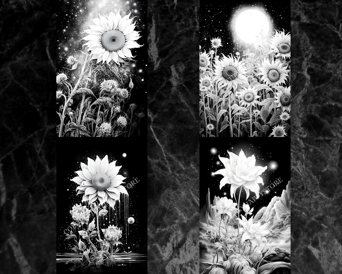 Flowers Coloring Pages Adult Grayscale Botanical Coloring Book - Etsy