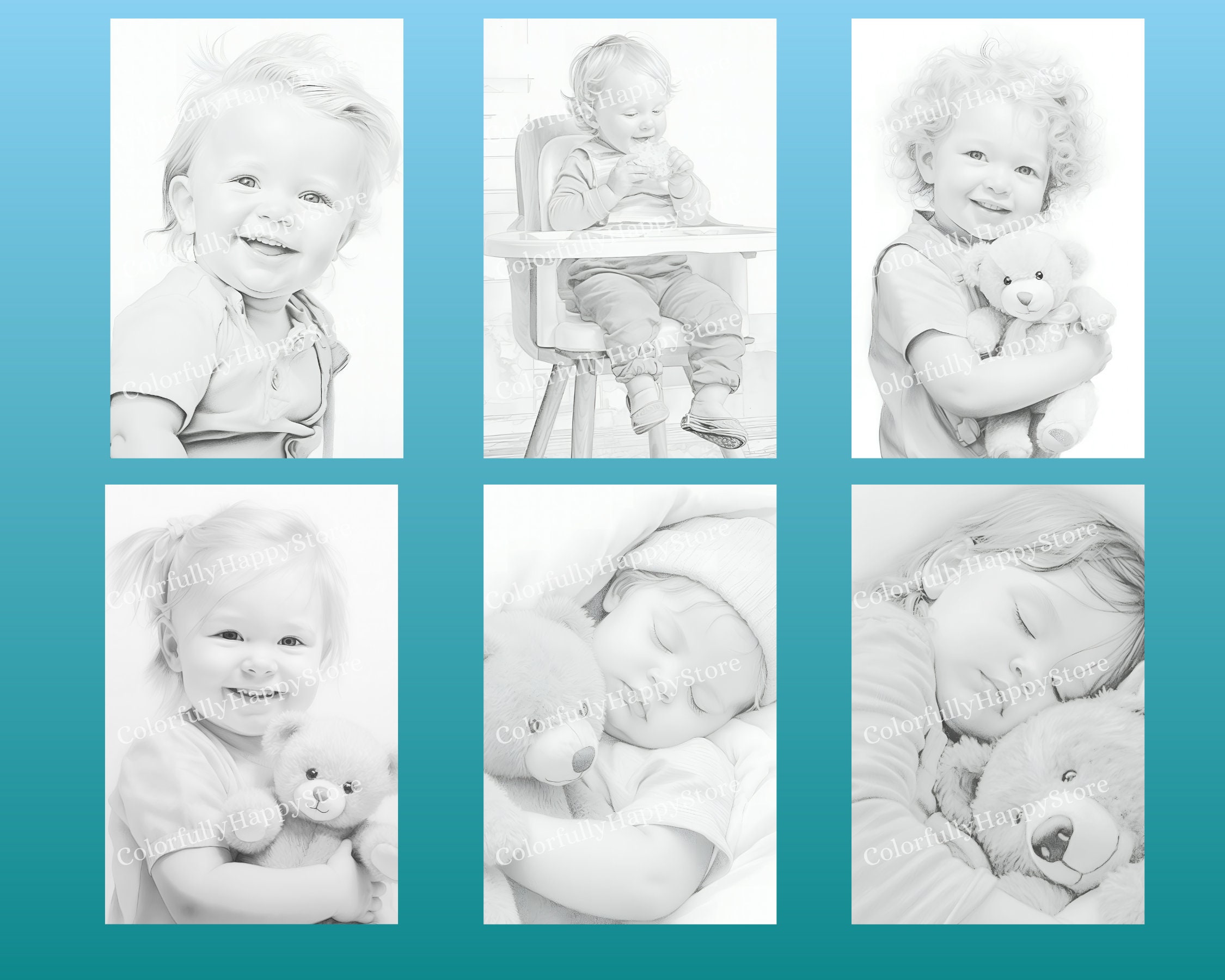 Baby and Toddler Grayscale Coloring Pages, Adult Coloring Realistic ...
