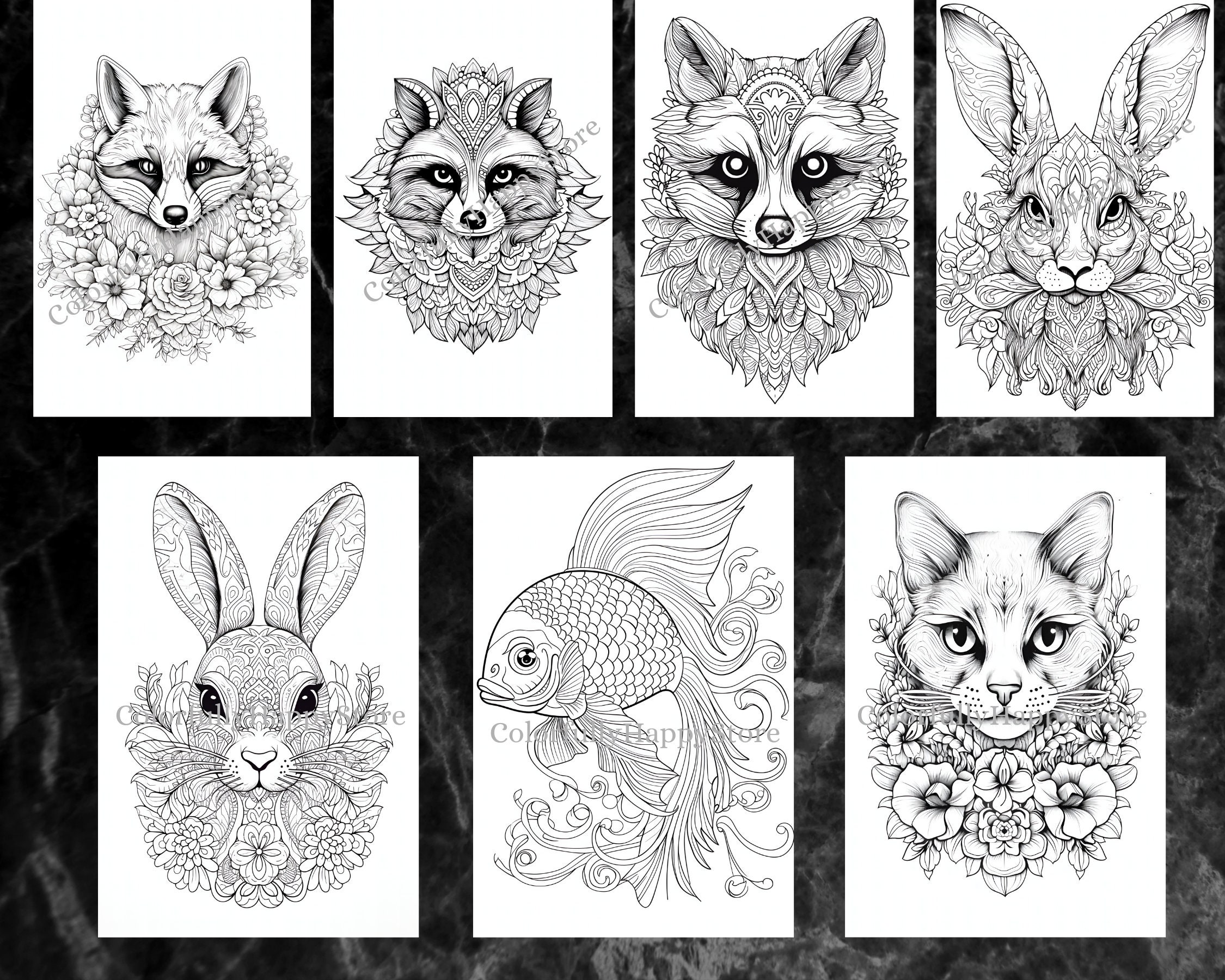 Mandala Animals Coloring Pages Adult Grayscale Horses - Etsy