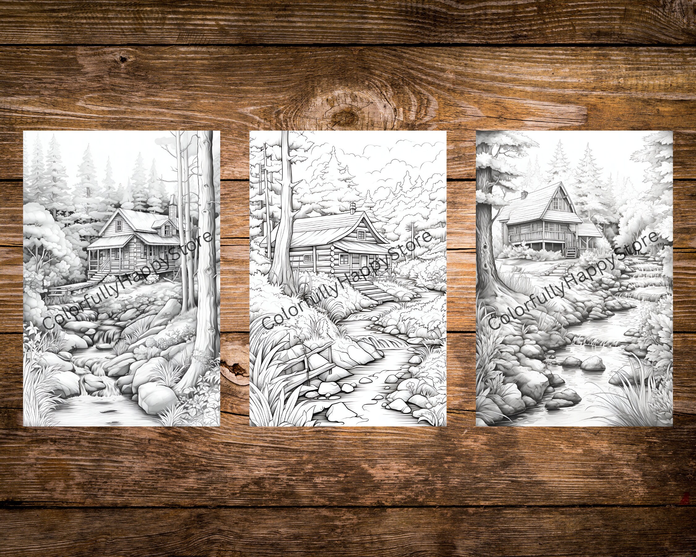 Adult Coloring Pages, Cozy,log Cabins Grayscale Coloring Book ...