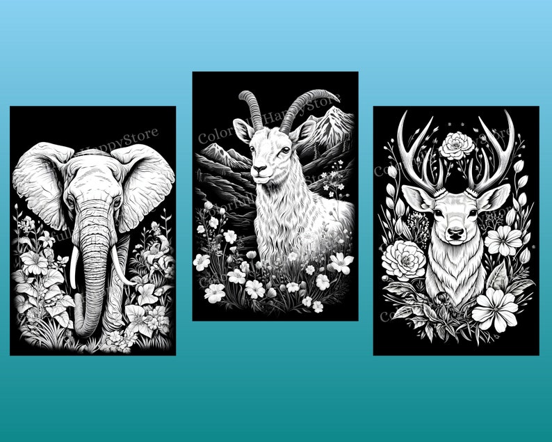 Adult Coloring Pages Animal Portraits Volume 2 Black - Etsy