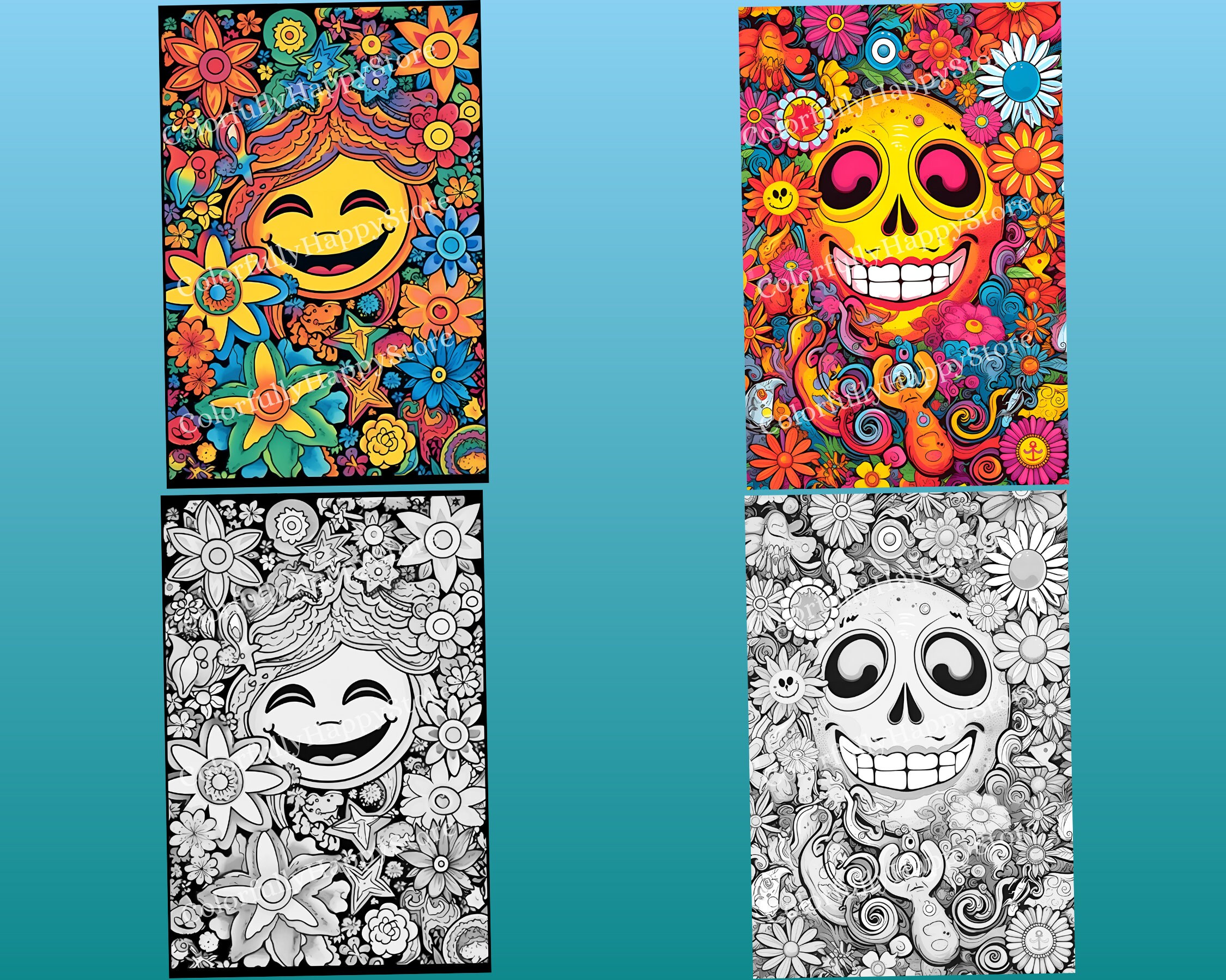 Doodle Collage Coloring Pages Adult Coloringsmilely Face - Etsy