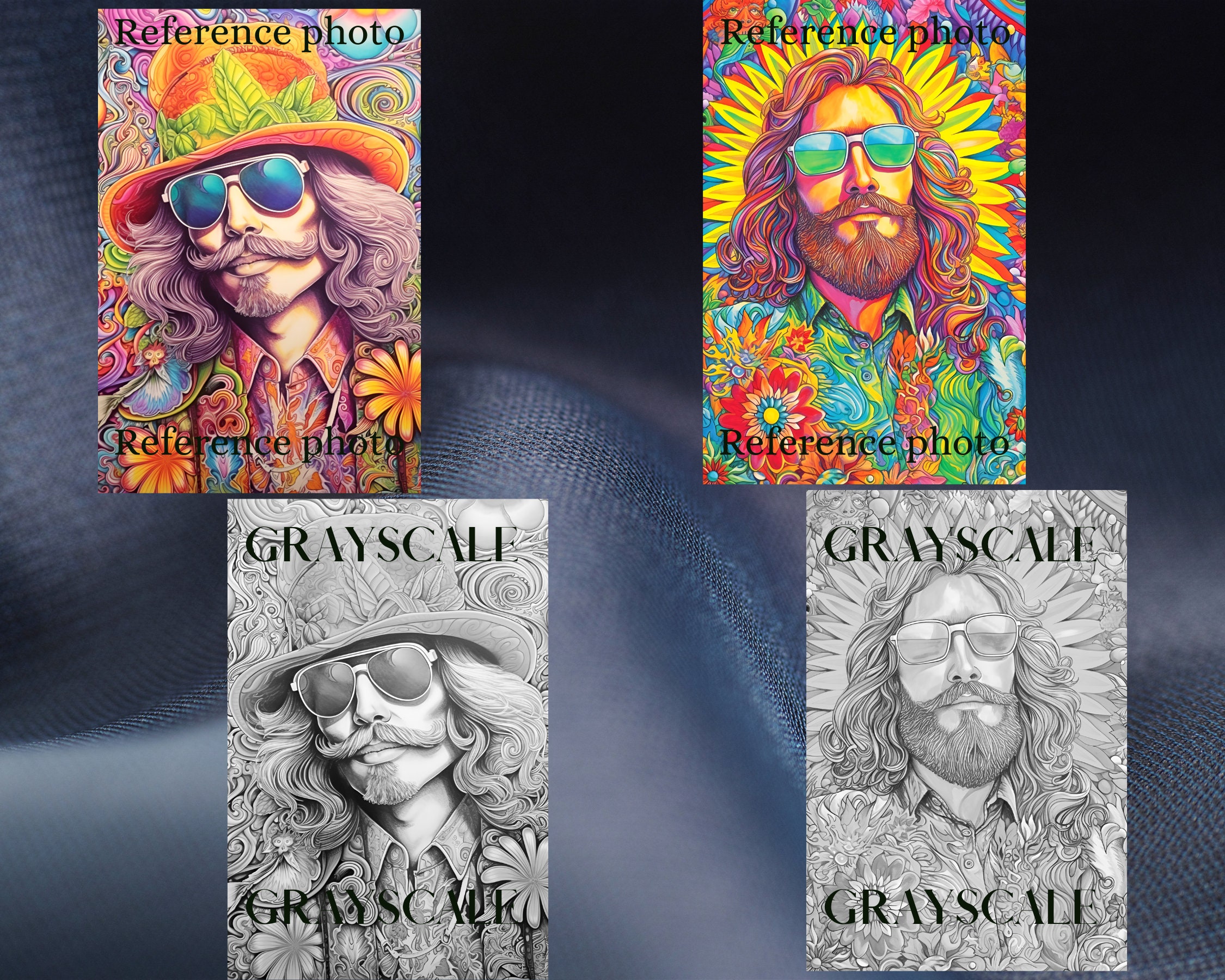 Sychedelic, Hippies Coloring Pages, Grayscale Coloring Book,adult ...