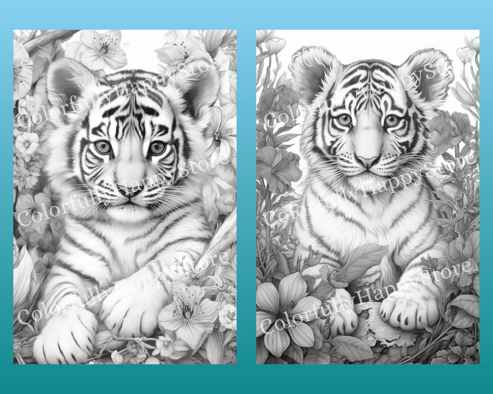 Coloring Lion Tiger Cubs Coloring Pages Adult Coloring Book - Etsy