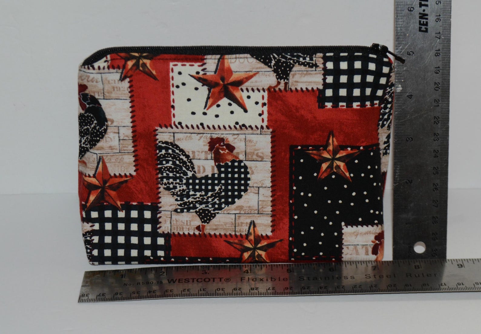 Cute Rooster Chicken Faux Quilt Makeup Bag, Cotton Cosmetic Bag ...