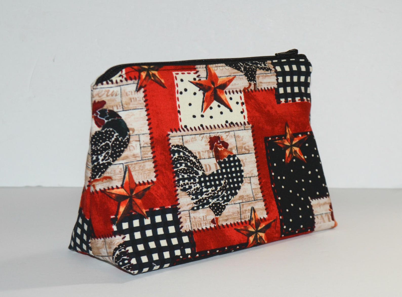 Cute Rooster Chicken Faux Quilt Makeup Bag, Cotton Cosmetic Bag ...