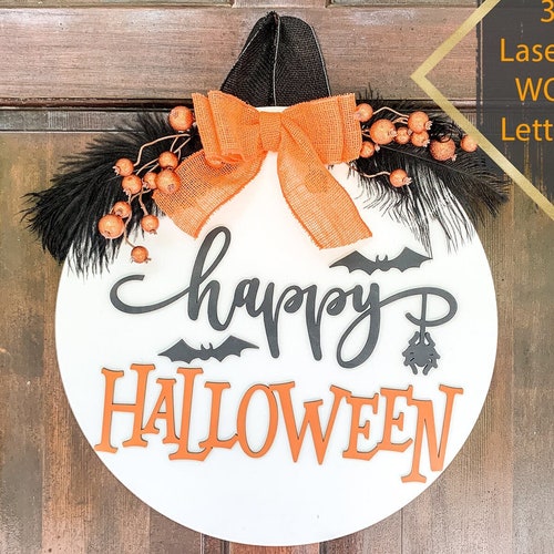 Happy Halloween Door Hanger Rustic Fall Door Sign Pumpkin - Etsy