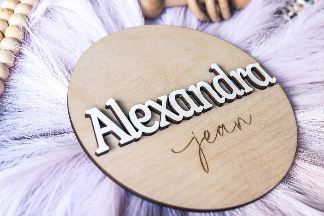 Wooden Baby Name Disc, Wooden Baby Announcement Disc, Newborn Name Sign ...