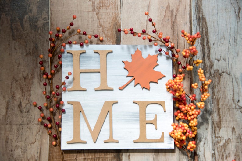 Fall 'home' Leaf Sign Fall Wall Decor Wooden - Etsy