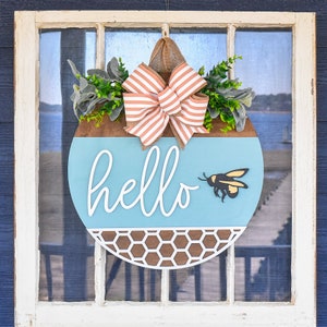 Hello Door Hanger | Bee Front Door Decor | Front Door Sign | Newlyweds ...