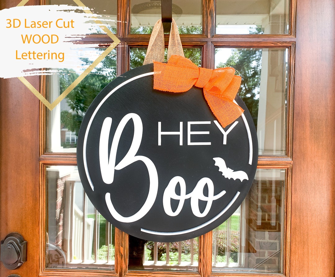 Halloween 'hey Boo' Door Hanger Wooden Circle - Etsy