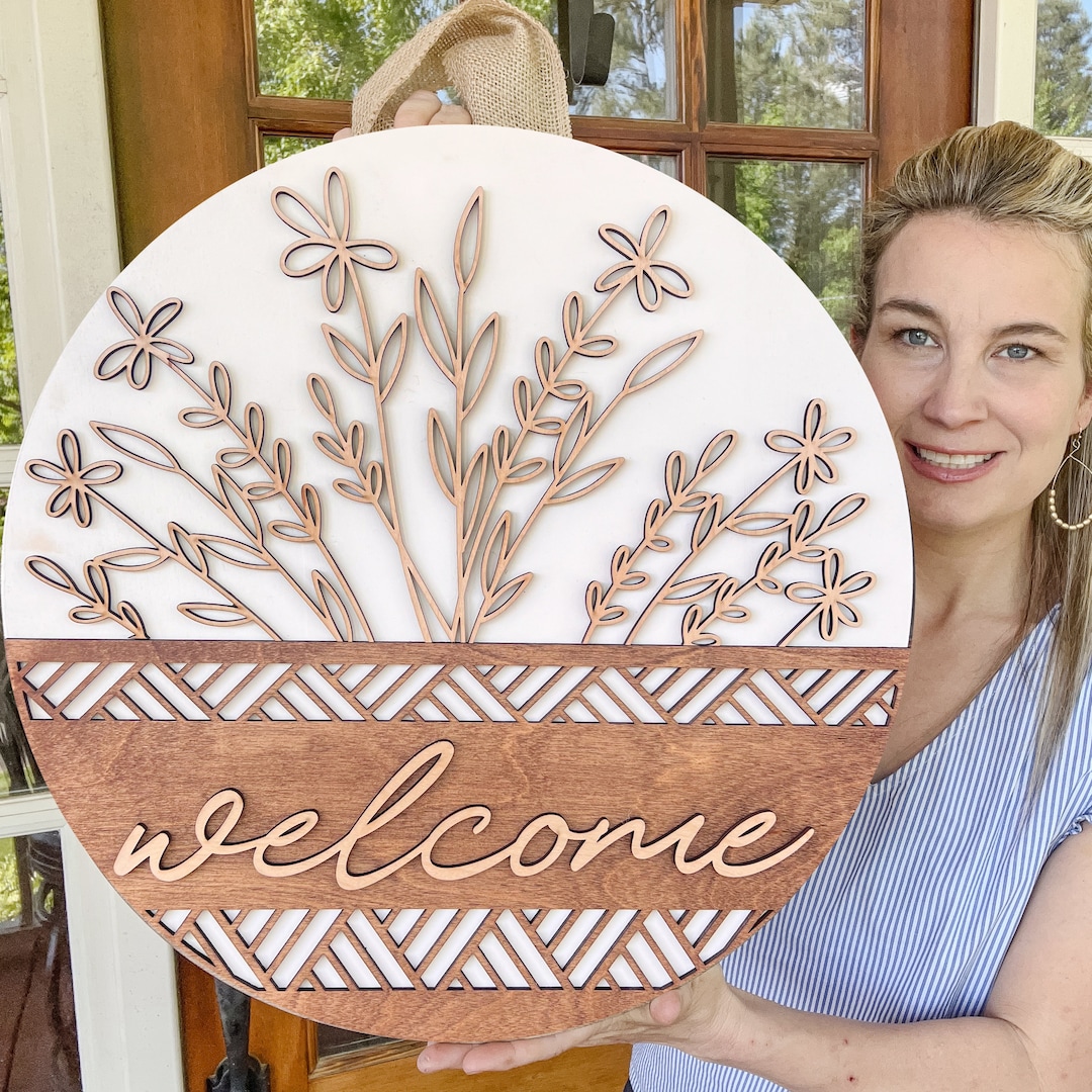 Wooden Welcome Door Hanger | Front Door Decor | Front Door Sign ...