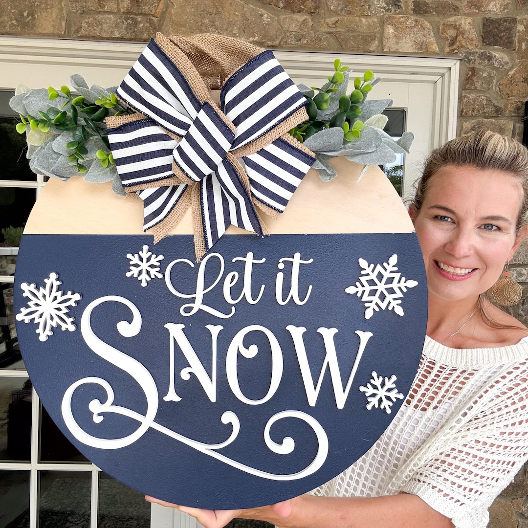 Let It Snow Door Hanger | Winter Front Door Decor | Wooden Door Hanger ...