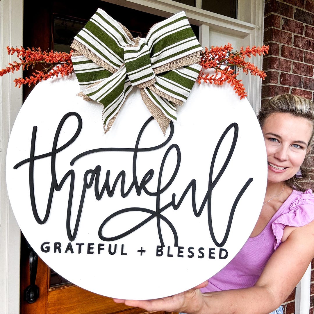 Thankful Door Hanger | Thankful Grateful Blessed Wooden Door Hanger ...