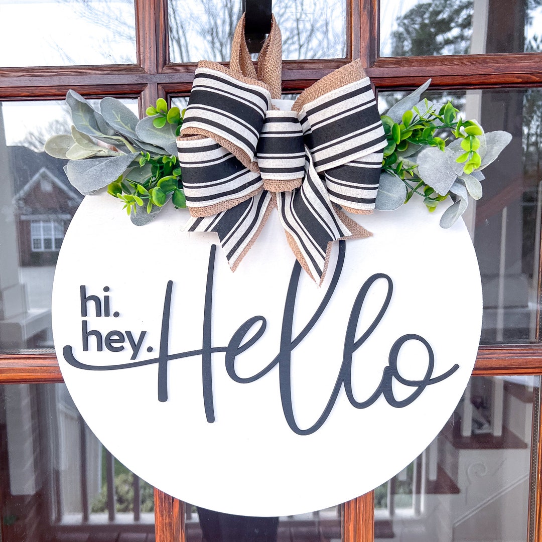 Hi Hey Hello Door Hanger | Hello Front Door Decor | Custom Door Sign ...