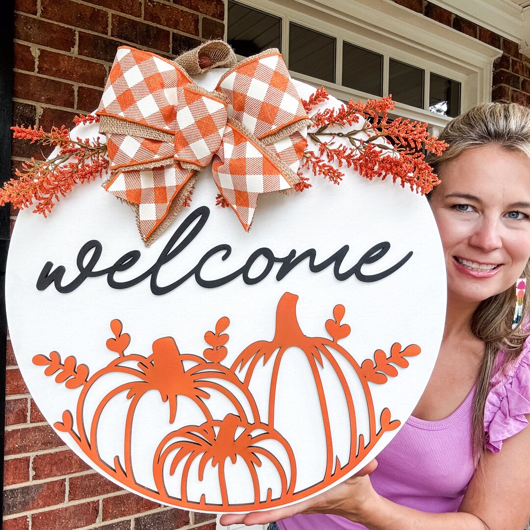 Fall Door Hanger | Fall Wreath | Fall Wooden Front Door Decor | Hello ...