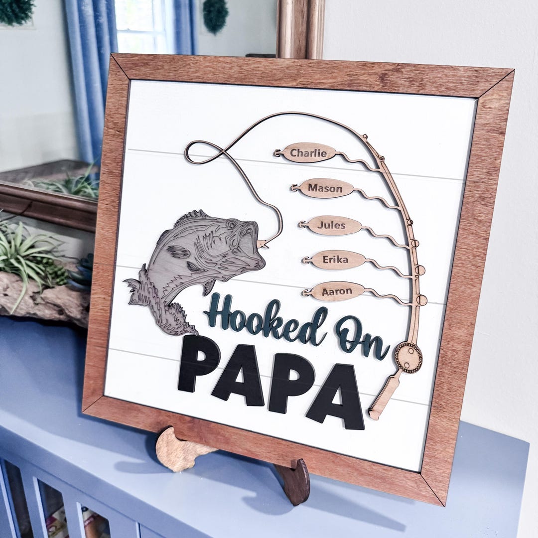 Daddy Fishing Sign With Kids Names | Grandfather Wooden Fishing Sign ...