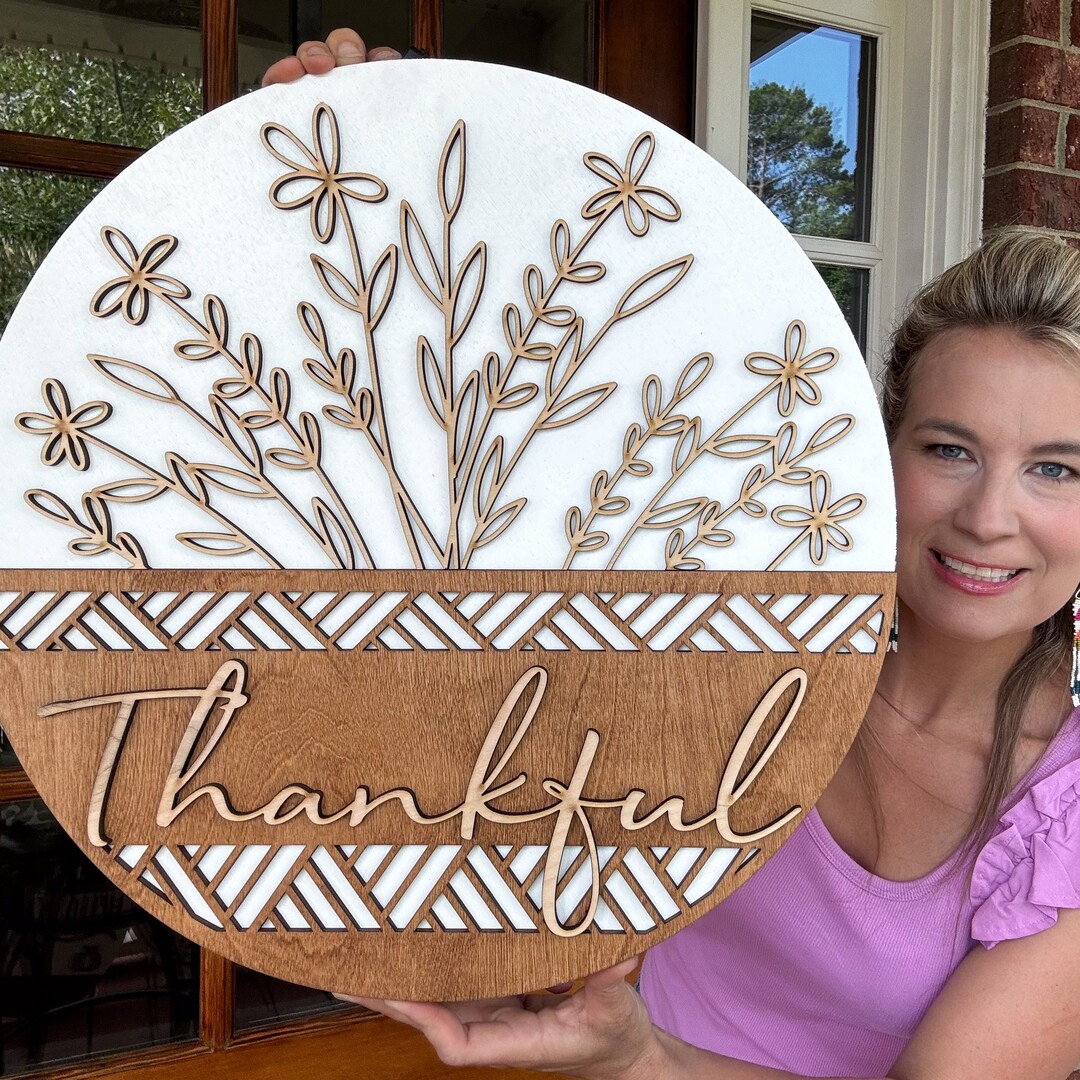 Thankful Door Hanger | Thanksgiving Front Door Decor | Thankful Fall ...