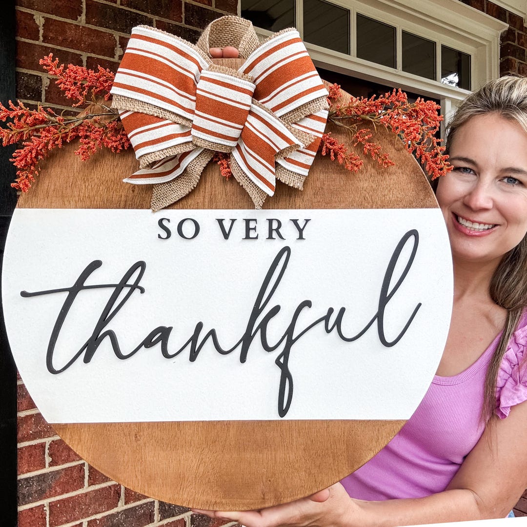 Wooden Thankful Door Hanger | Thanksgiving Door Decor L Front Door ...