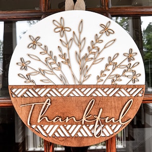 Thankful Door Hanger | Thanksgiving Front Door Decor | Thankful Fall ...