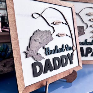 Daddy Fishing Sign With Kids Names | Grandfather Wooden Fishing Sign ...