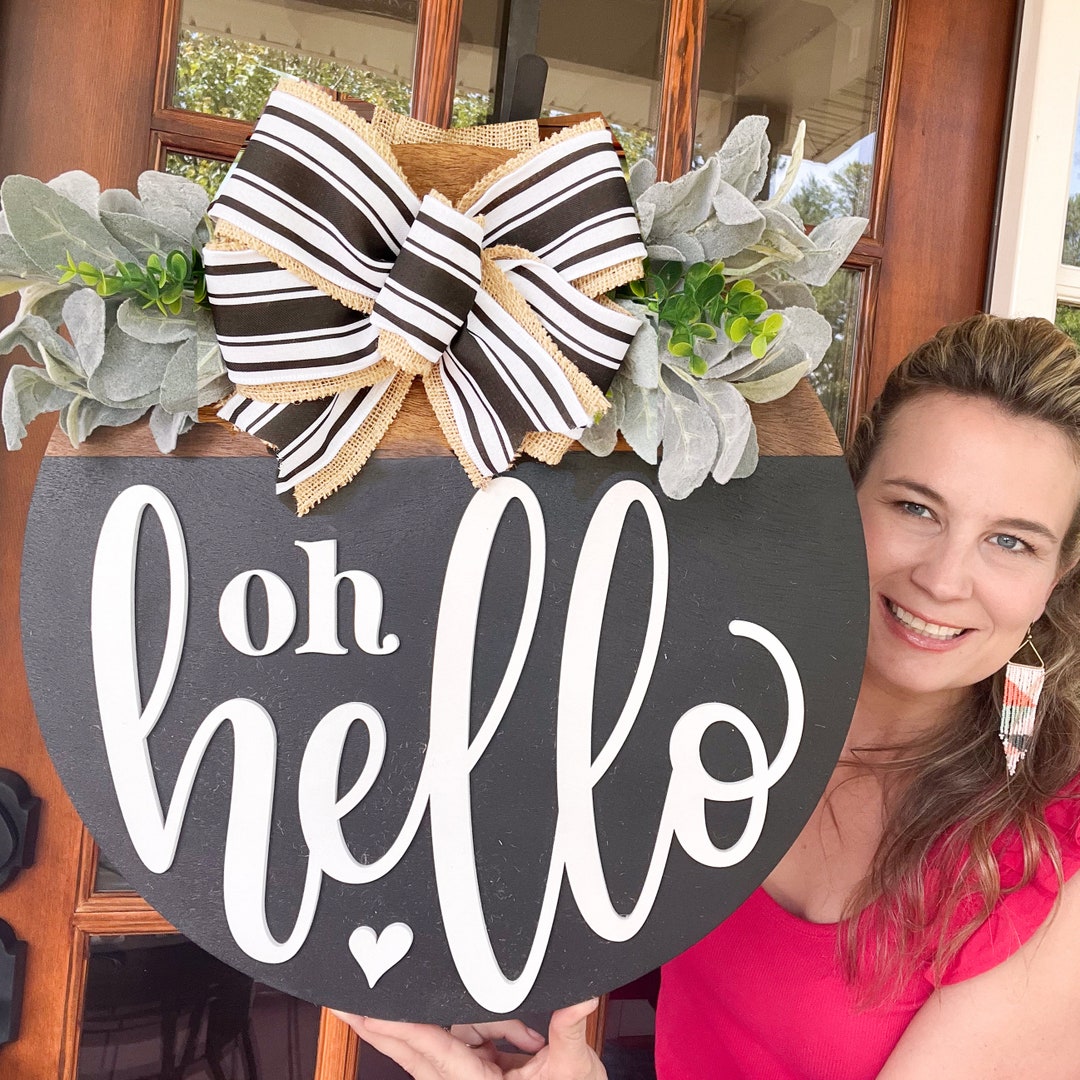 Oh Hello Door Hanger Front Door Decor Home Sweet Home Front Door Sign ...