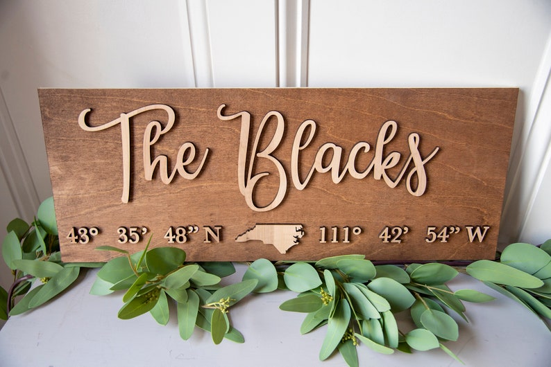 Custom Family Name Sign Last Name Decor Coordinates Sign | Etsy