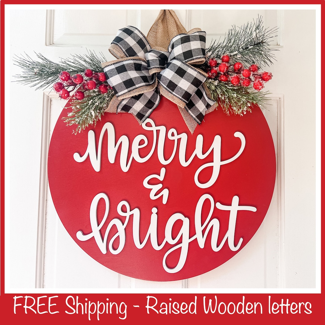 Christmas Door Hanger Front Door Decor Wood Door Hanger Christmas ...