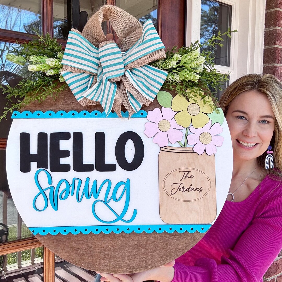 Spring Front Door Decor | Spring Wreath | Spring Wooden Door Hanger ...