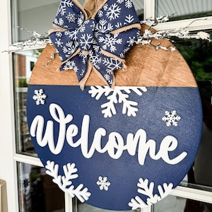 Winter Welcome Door Hanger | Winter Front Door Decor | Wooden Welcome ...