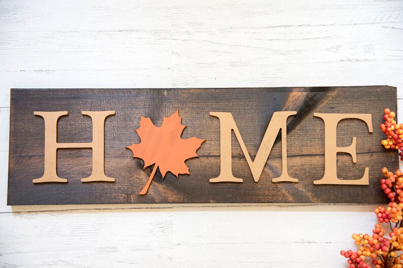 Fall 'home' Leaf Sign Fall Wall Decor Wooden - Etsy
