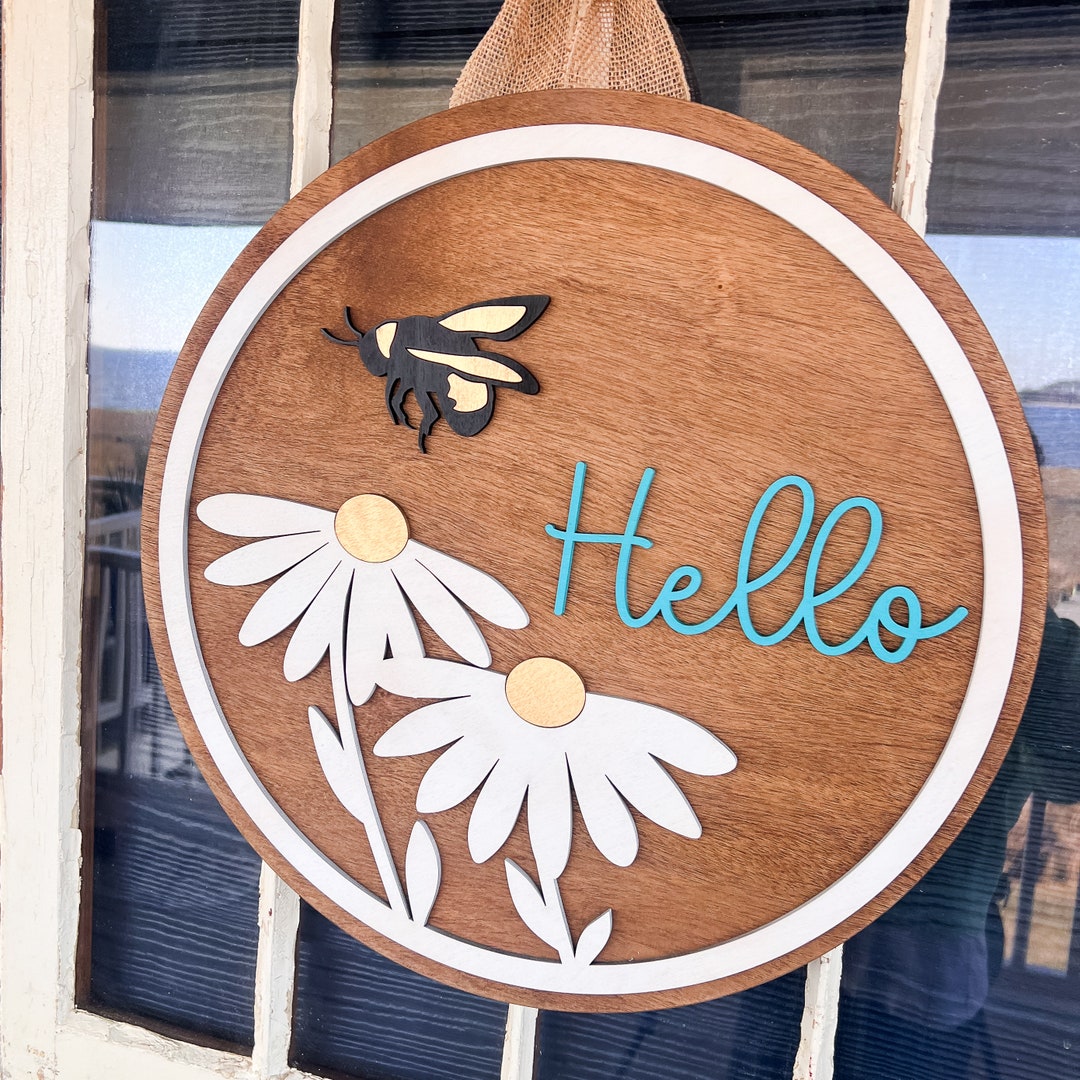 Wooden Hello Door Hanger | Front Door Decor | Front Door Sign ...